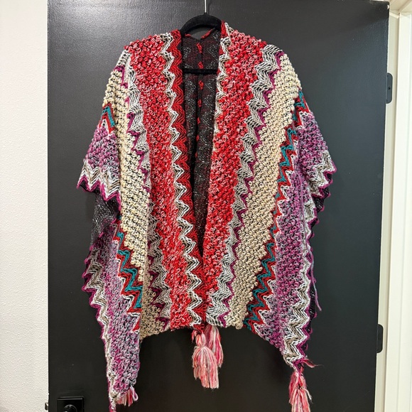 Sweaters | Multicolor Knit Poncho With Fringe | Poshmark